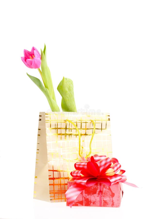 Paper Golden Package with a Tulip Stock Image - Image of decorative ...