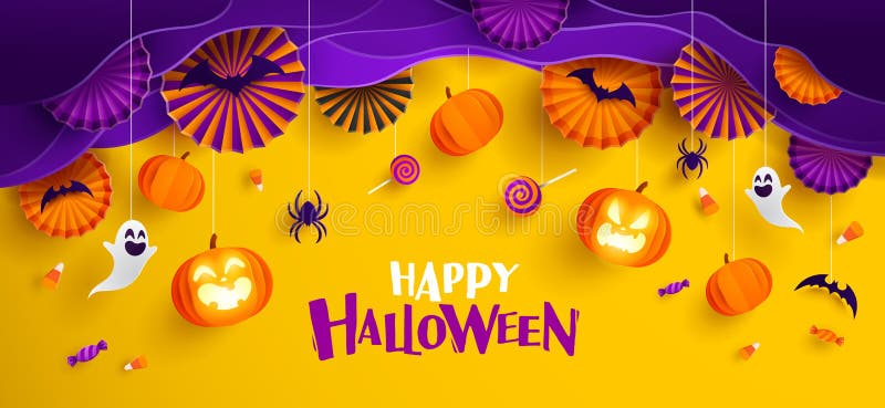 Paper Graphic of Happy Halloween Fun Party Celebration Background ...