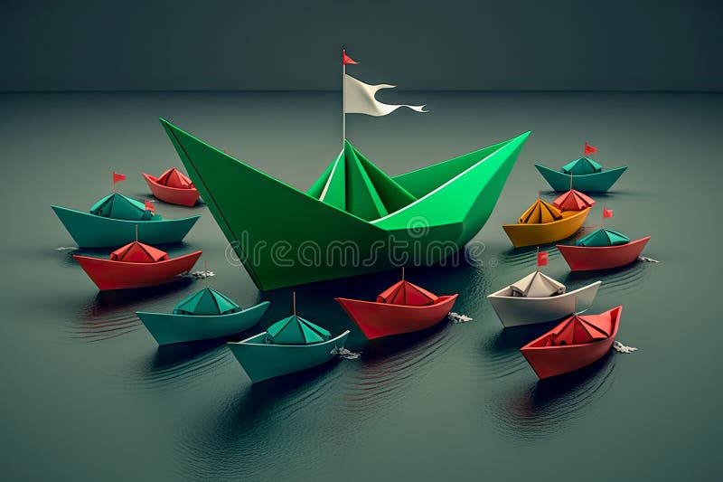 Paper Green Boats with White Boats Stock Illustration - Illustration of ...