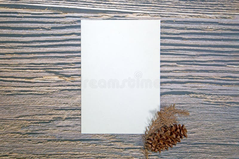 A5 Paper Greeting Card Mockup on Wooden Background Stock Photo - Image ...