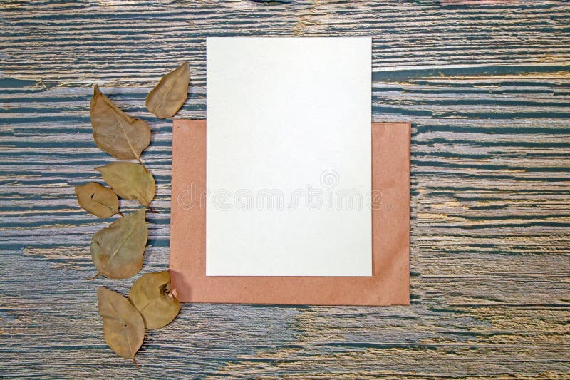 A5 Paper Greeting Card Mockup on Wooden Background Stock Image - Image ...