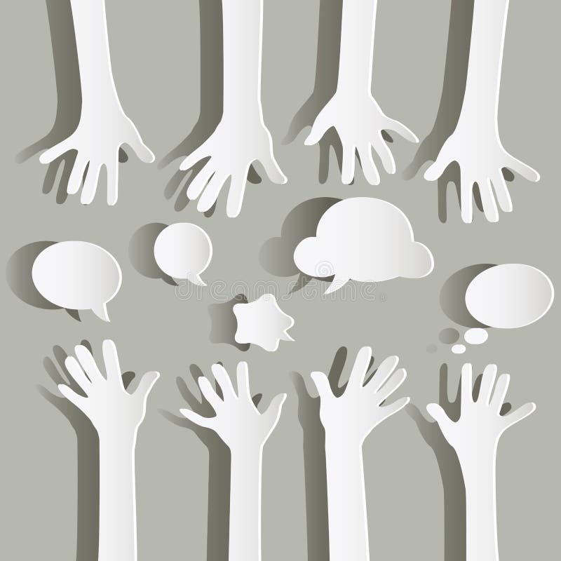 Paper Hands with Faces and Bubbles Speech Stock Vector - Illustration ...