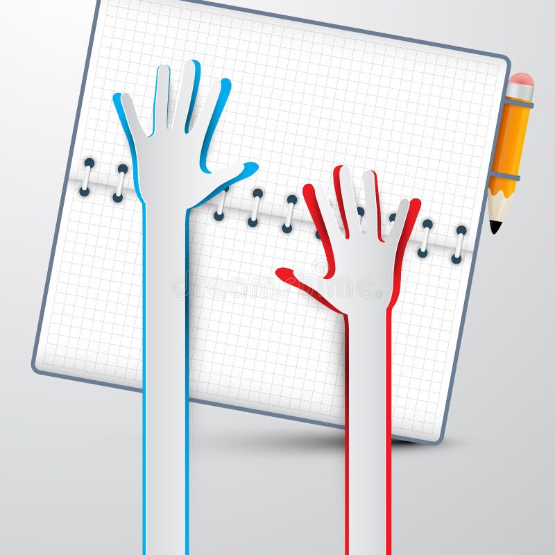 Paper Hands with Notebook Vector Stock Vector - Illustration of school ...