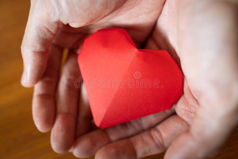 Paper heart in men hands stock photo. Image of care - 267381608
