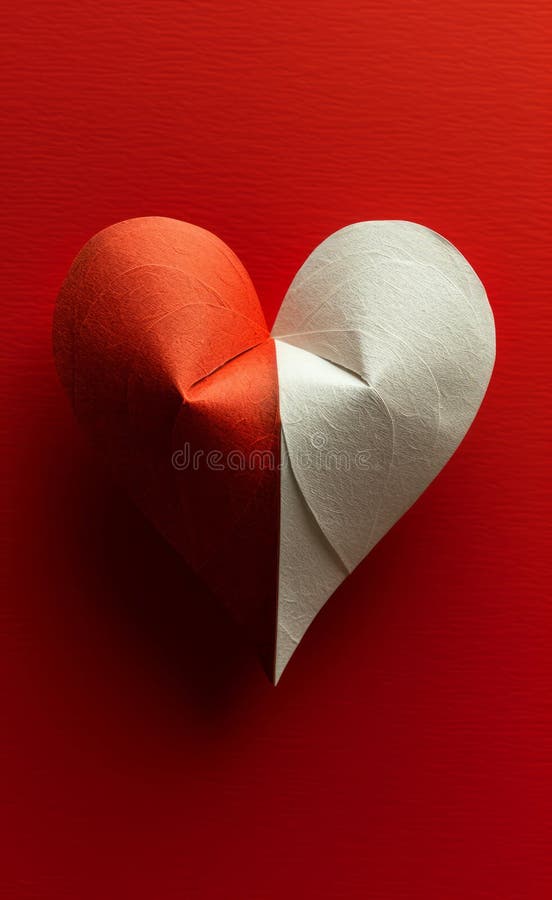 Paper Heart is Split in Half Symbolizing Broken Heart Stock ...