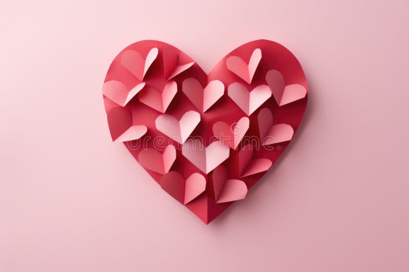 Paper Hearts Forming a Large Heart on Pink Background Stock ...