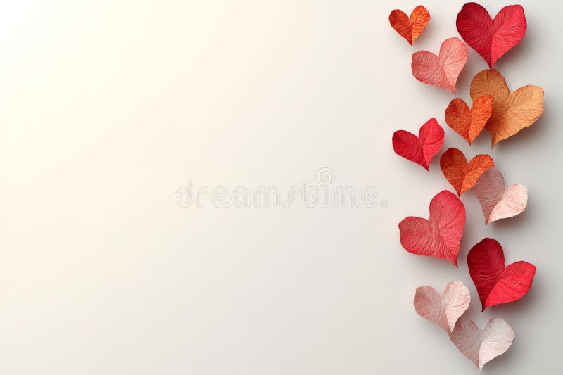 Paper Hearts in Red and Orange Aligning Vertically Against White ...