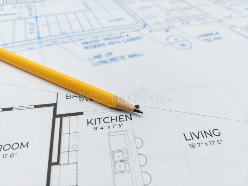 Architectural Blueprints and Pencil for the Project Drawings Stock ...