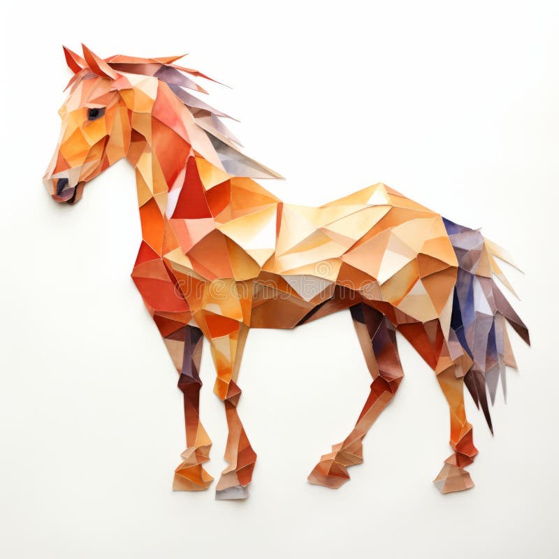 Paper Geometric Horse: a Timeless Artistry in Orange and Amber Stock ...