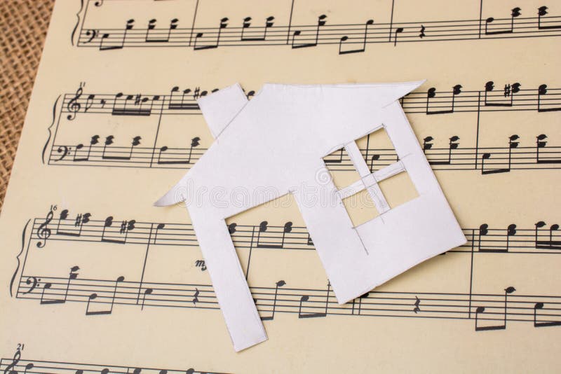 Paper House on a Paper with Musical Notes Stock Photo - Image of music ...