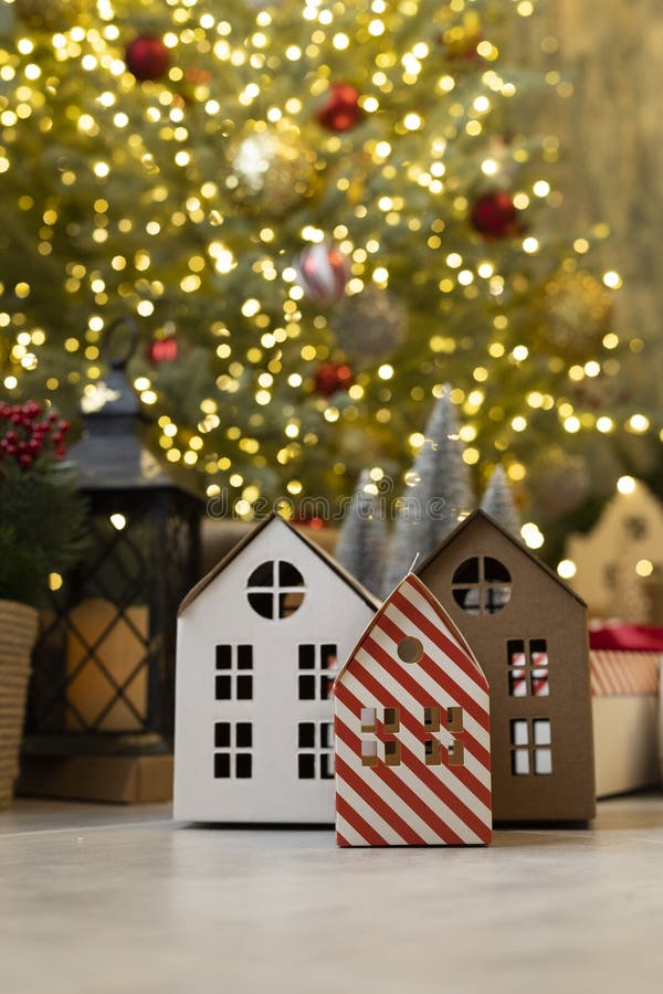 Paper Houses and Christmas Tree. Not AI Stock Image - Image of ...