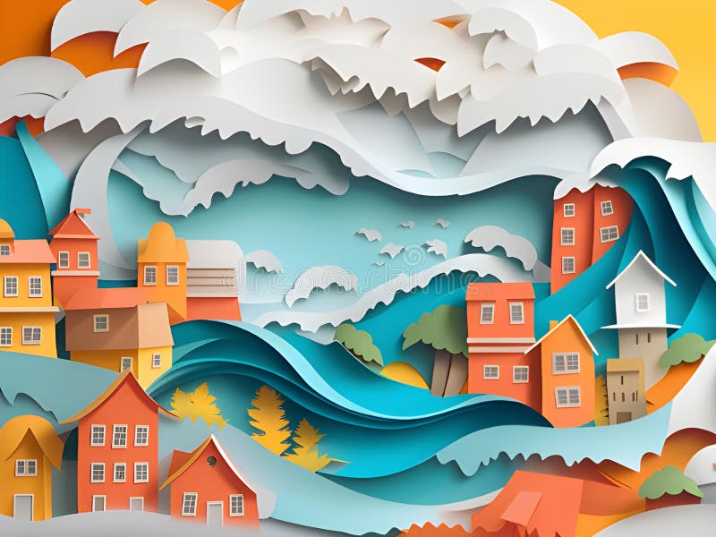 Paper Houses and City in Paper Cut Style Stock Illustration ...