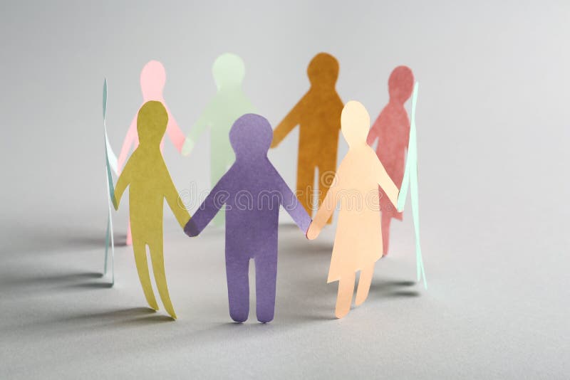 Paper Human Figures Making Circle on White Background. Diversity and ...