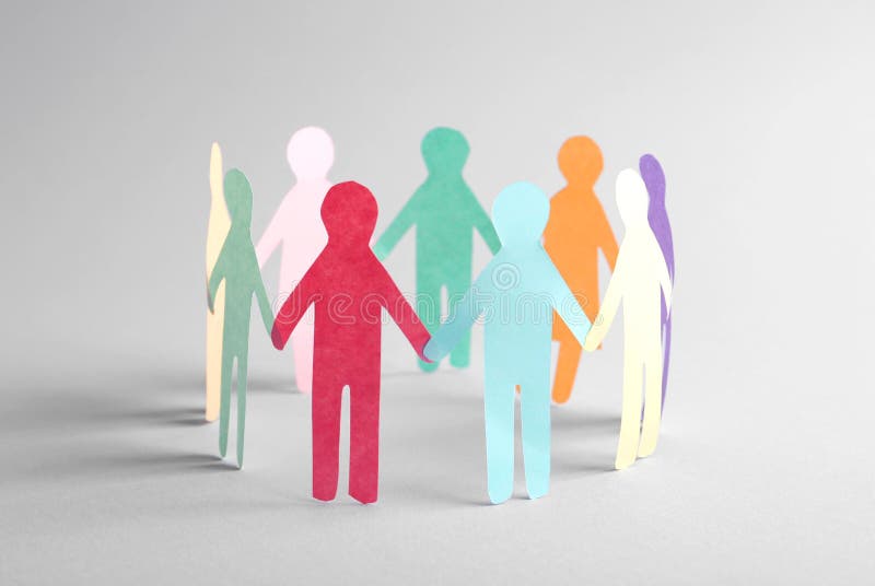 Paper Human Figures Making Circle on White Background. Diversity and ...