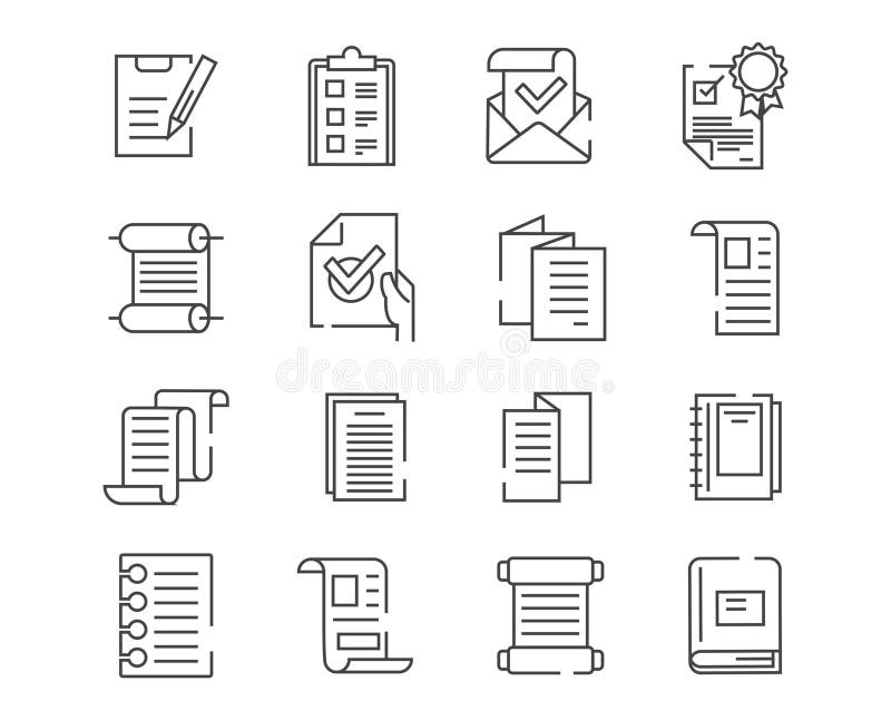 Paper icons line set stock illustration. Illustration of diploma ...