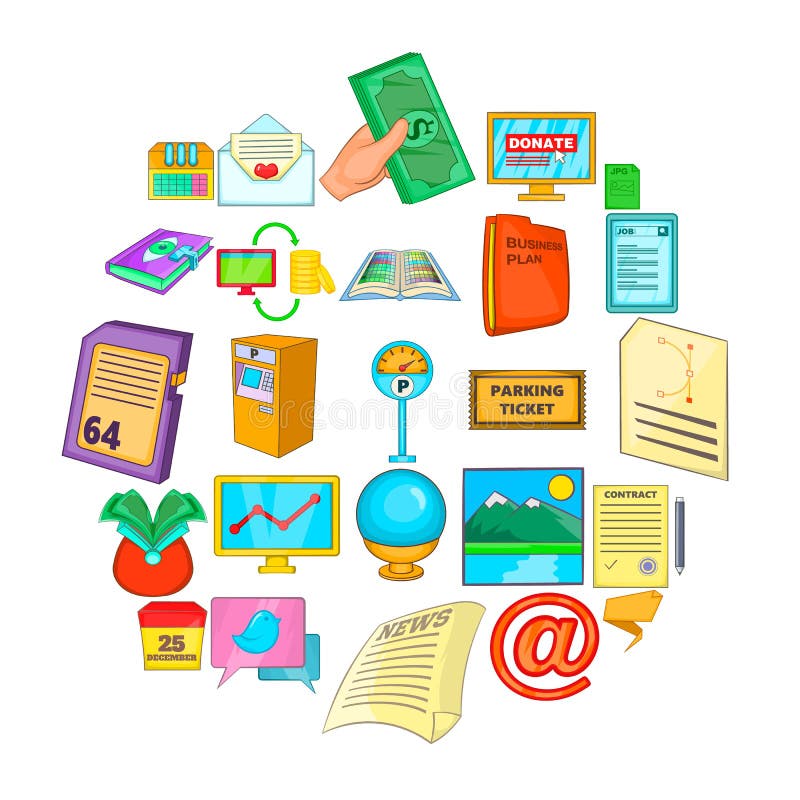 Paper Icons Set, Cartoon Style Stock Vector - Illustration of clipboard ...