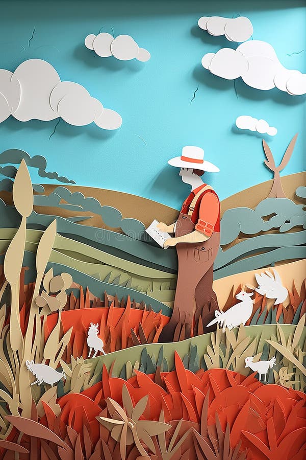 A Paper Illustration of a Farmer Working on His Field, Paperdimension ...