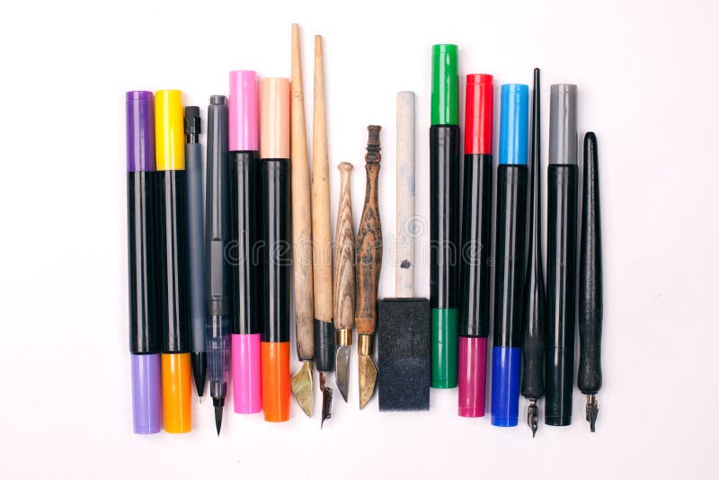 Paper, Ink and Calligraphy Pens. Lettering Workshop Details Stock Photo ...