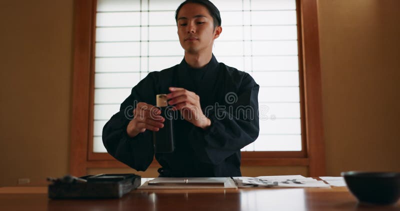 Paper, Ink and Traditional Japanese Man for Writing Letters, Notes and ...