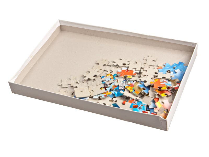 Paper Jigsaw Puzle in Box Isolated Stock Image - Image of board ...