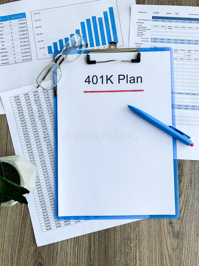 Paper with 401k Plan on Wood Table. Stock Image - Image of finances ...