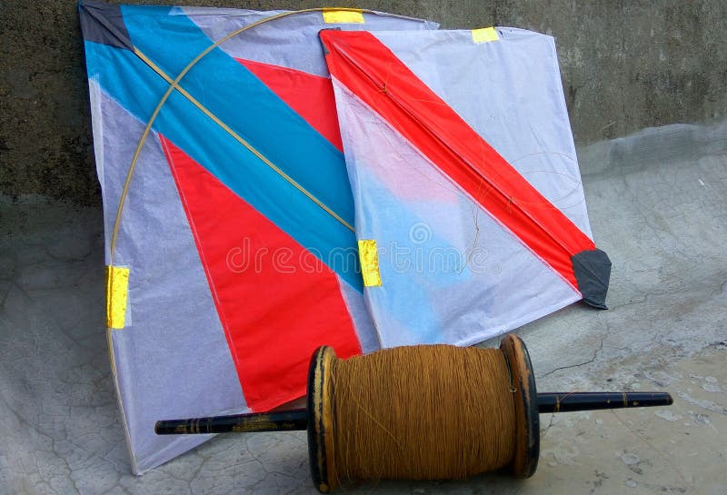 Paper Kites and thread stock photo. Image of kites, blue - 108055572