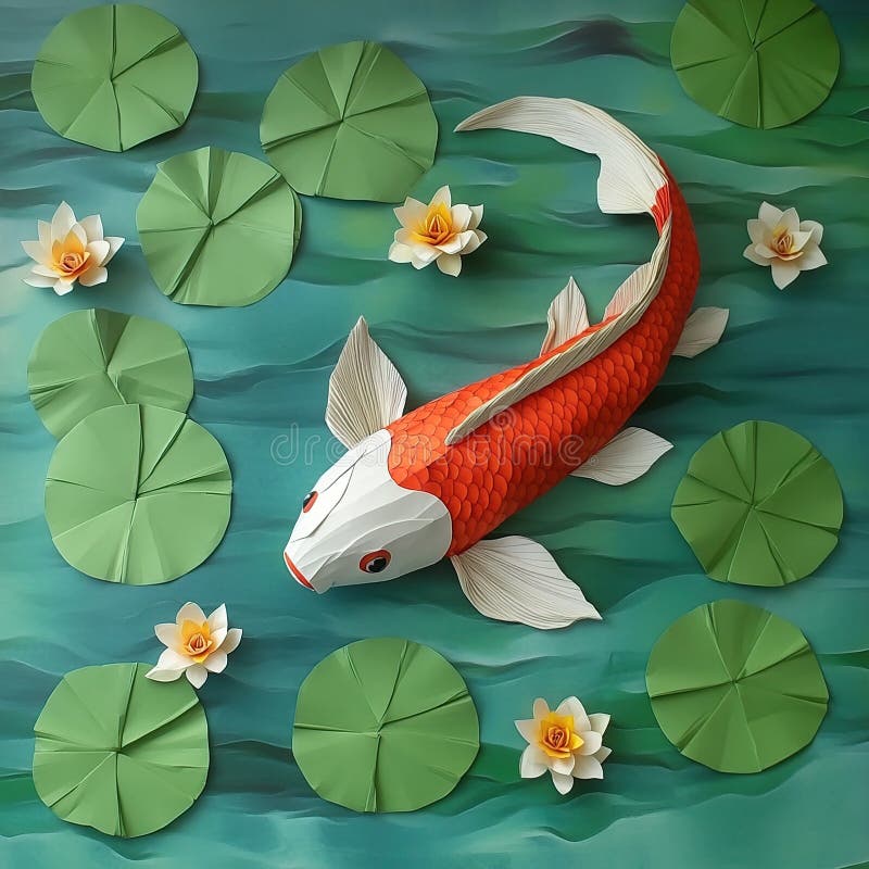 Paper Koi Swims in Origami Pond Stock Image - Image of paper, symbol ...
