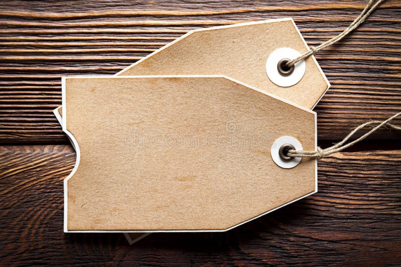 Paper Label on Wooden Table Stock Image - Image of background, wood ...