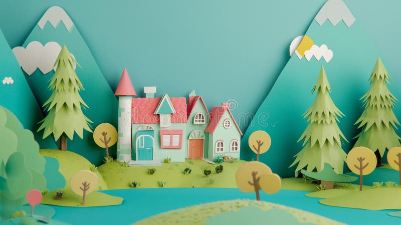 Paper Landscape of a Mountain Village at Summer Stock Image - Image of ...