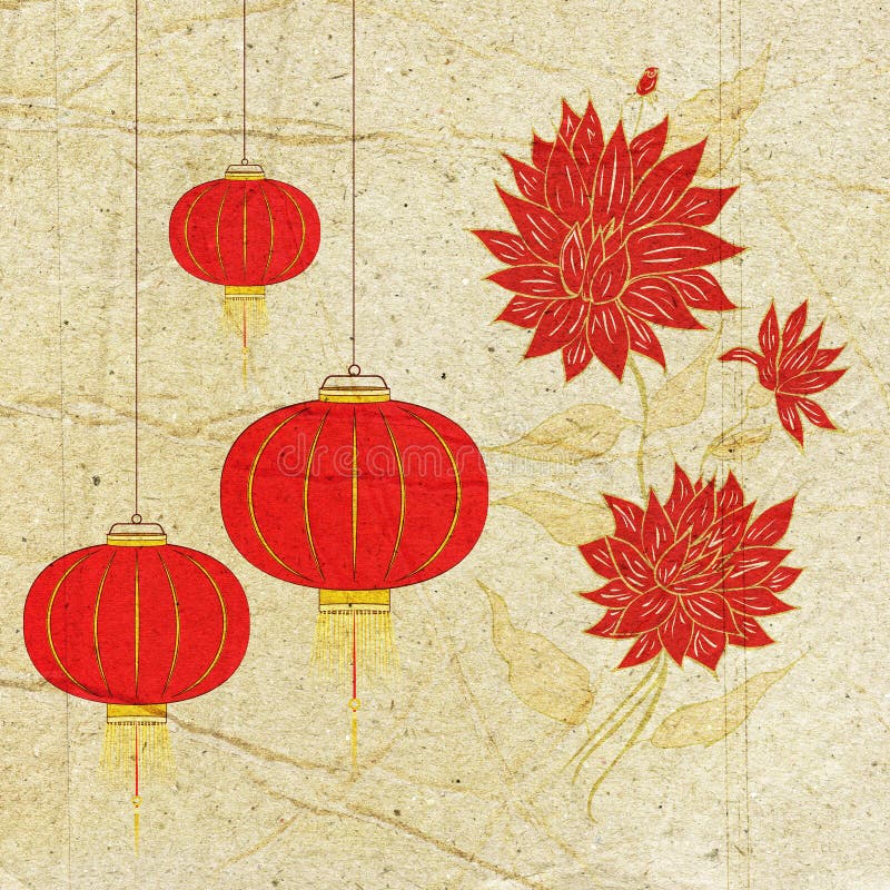 Paper Lantern with Flowers stock illustration. Illustration of blossom ...