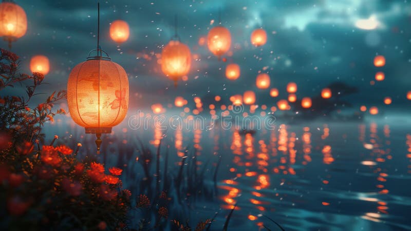 Paper Lanterns Ascend into the Sky Stock Photo - Image of dark ...