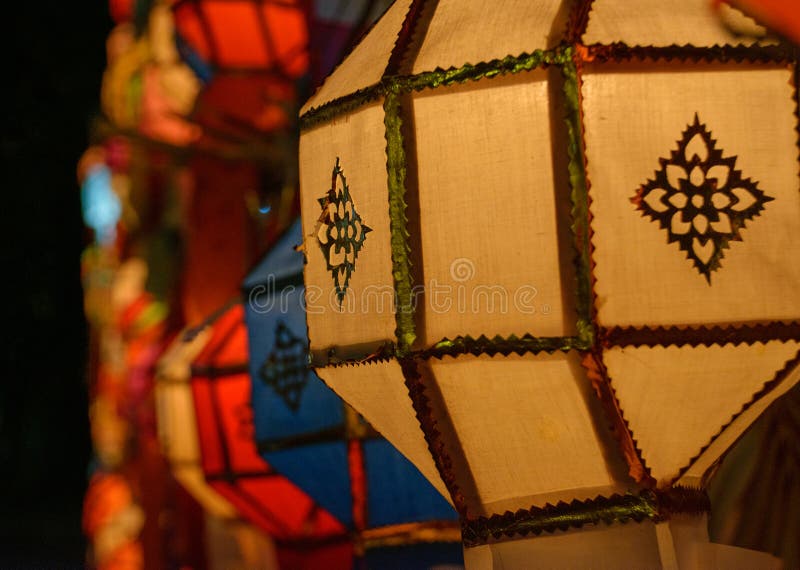 Paper Lanterns Colored Paper Lanterns in the Night of Bangkok. Stock ...