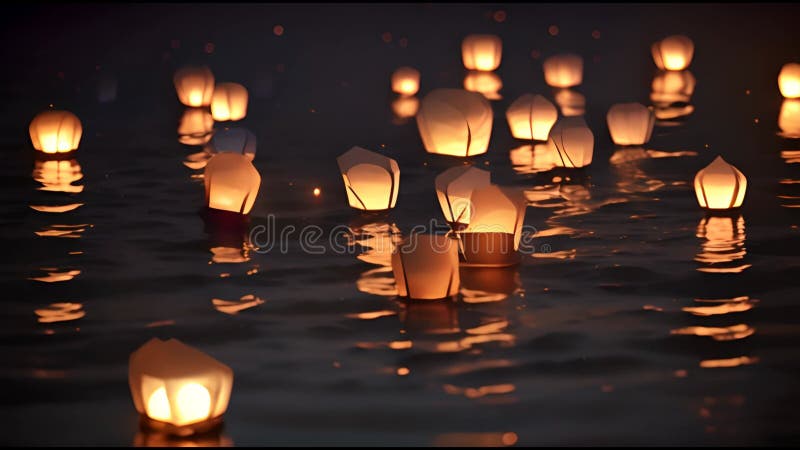 Paper Lanterns Floating in the Water Stock Footage - Video of candle ...