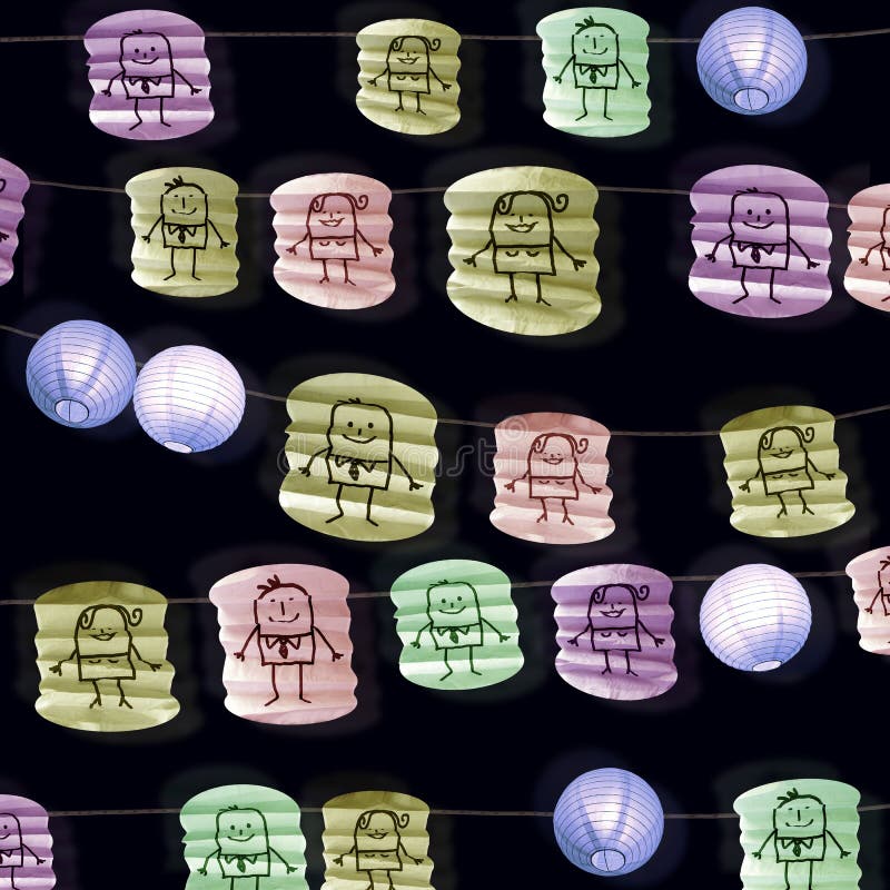 Paper Lanterns Garlands with Cartoon Characters by Night Stock ...