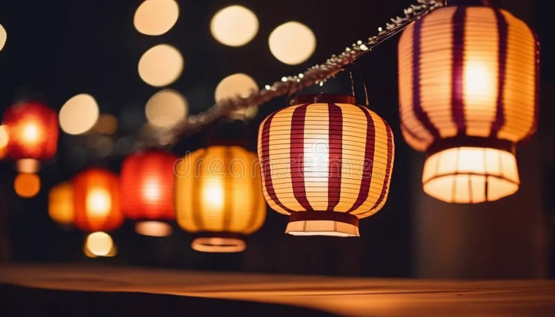 Paper lanterns at night stock illustration. Illustration of lanterns ...