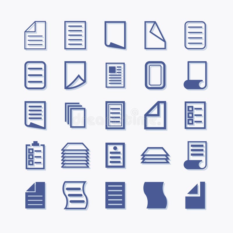 Paper List and Document Flat Vector Icon Set. Stock Vector ...
