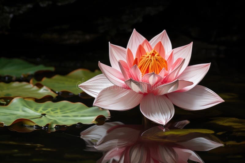 A Paper Lotus Flower Floating on a Serene Koi Pond Stock Image - Image ...