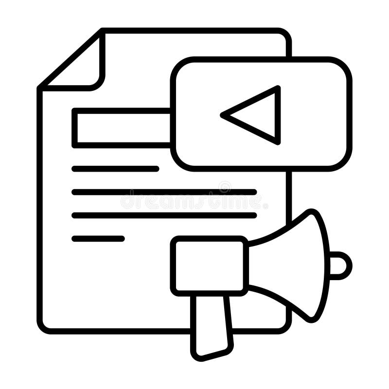 Paper with Loudspeaker and Video Thin Line Icon, Exhibition Concept ...