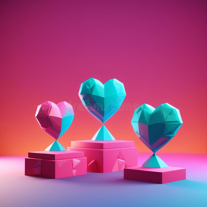 Paper Low Poly Hearts, Paper Craft Work, 3d Rendering Stock ...