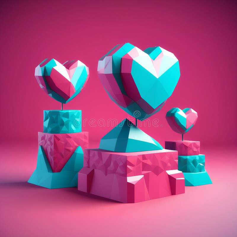 Paper Low Poly Hearts, Paper Craft Work, 3d Rendering Stock ...