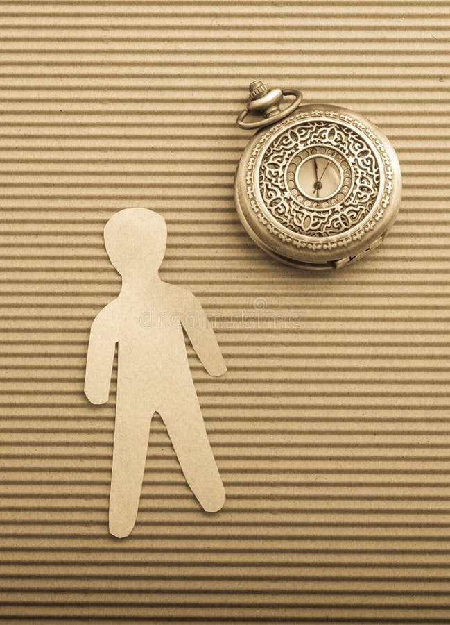 Paper Man Shape and a Pocket Watch Stock Photo - Image of male, friend ...