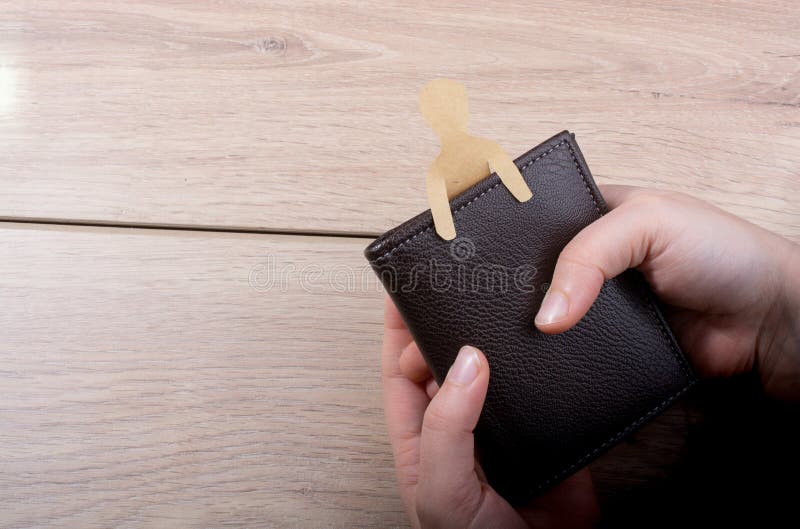 Paper Man Shape in Wallet in Hand Stock Photo - Image of market ...