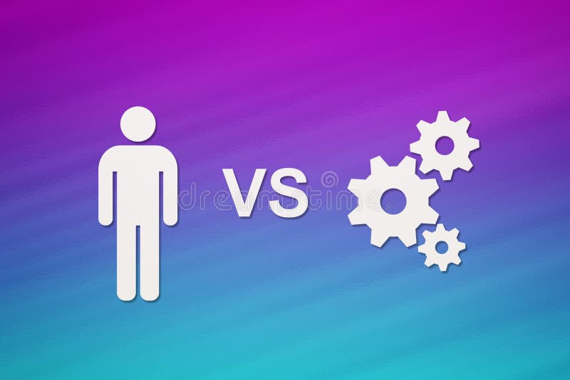 Paper Man Vs Technology, Cogwheels, Mechanism. Abstract Conceptual ...