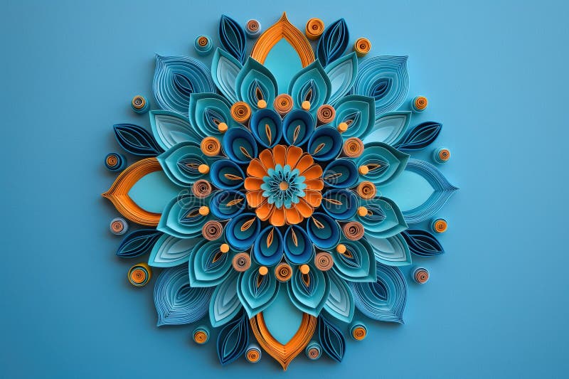 Paper Mandala in Quilling Technique on a Blue Background, Top View ...