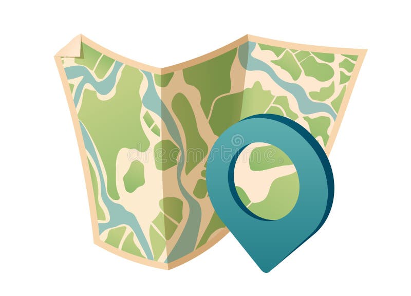 Paper Map with Giant Pointer, GPS Navigator. Geography Distance Plan ...