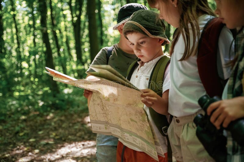 Paper Map Hands Kids Forest Summer Daytime Together Stock Photos - Free ...