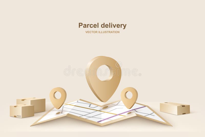 Paper Map with Parcel. Concept for Fast Delivery Service. Vector ...