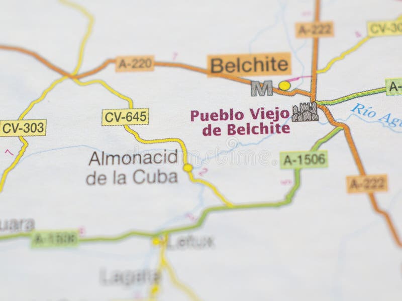 Paper Map of Spain in Color with Focus on Belchite Stock Image - Image ...
