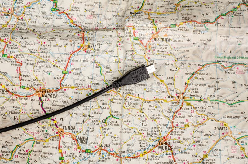Map with USB cable stock image. Image of charger, comparison - 135430819