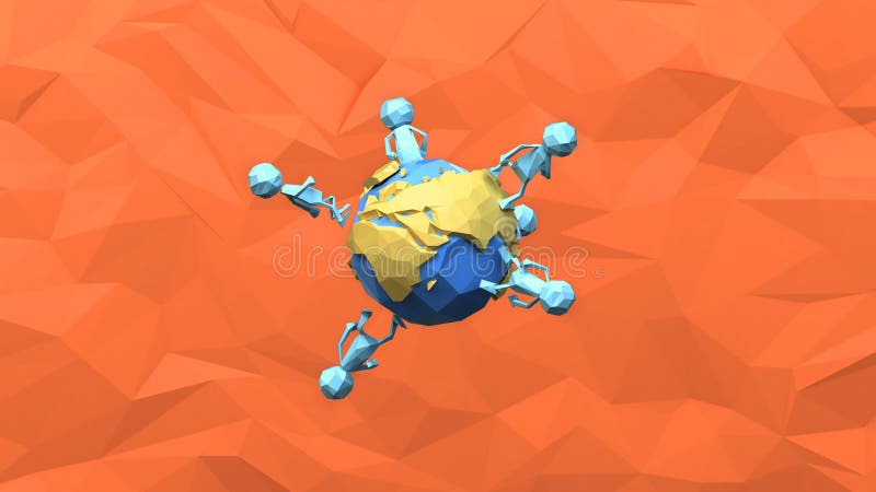 Paper Men Walking Around the Earth Stock Illustration - Illustration of ...